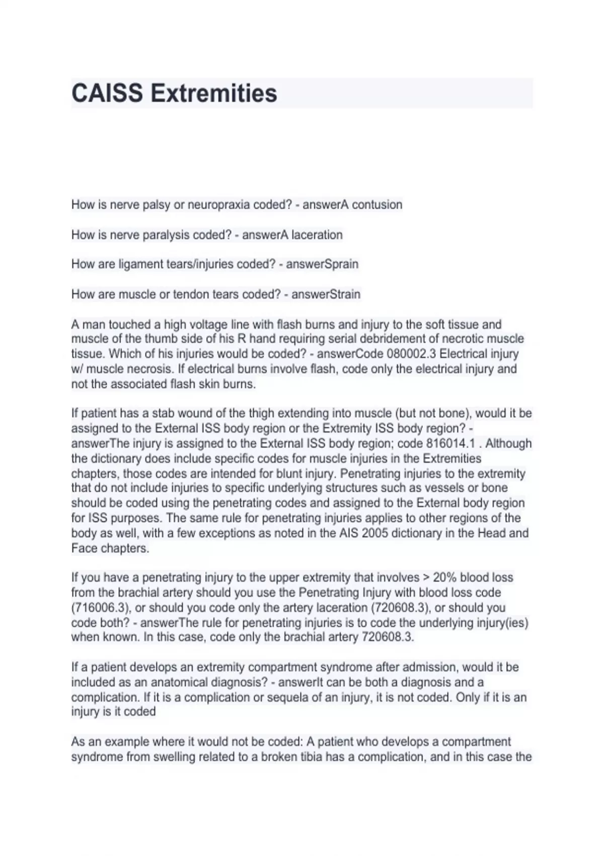 CAISS Extremities Questions with correct Answers 2024 - CAISS - Stuvia US