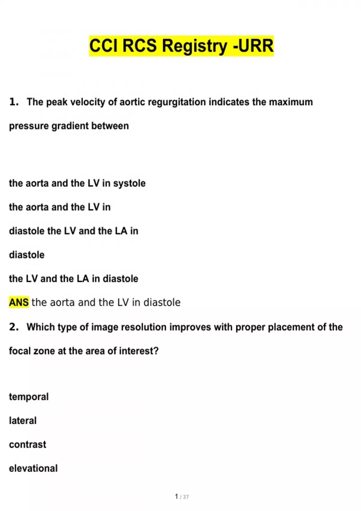 CCI RCS Registry -URR Questions and Answers (2024 / 2025) (Verified Answers) - RCIS CCI - Stuvia US