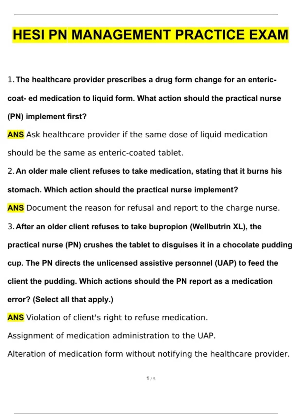 HESI PN Management Practice Exam Questions and Answers (2024 / 2025 ...