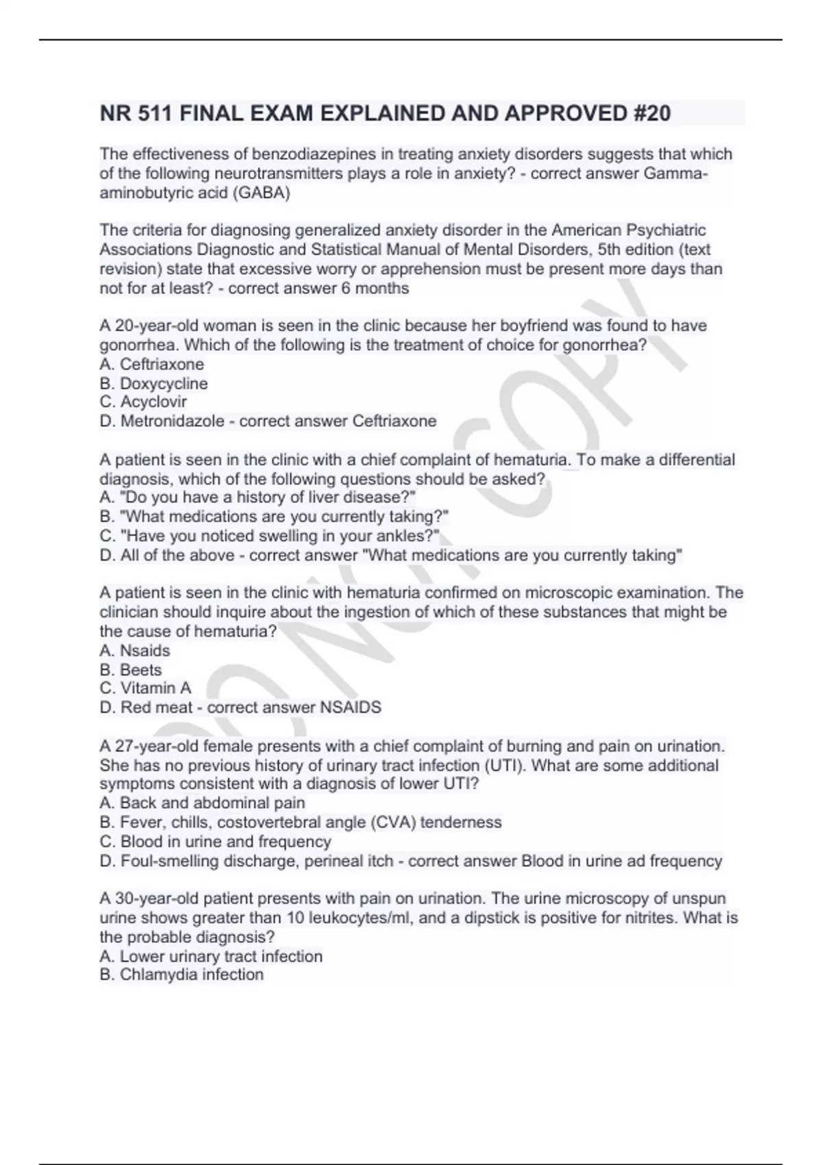 NR 511 FINAL EXAM EXPLAINED AND APPROVED #20 - NR 511 - Stuvia US