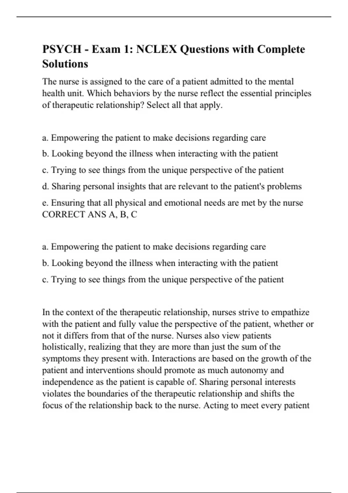 PSYCH - Exam 1: NCLEX Questions with Complete Solutions - Psychiatric ...