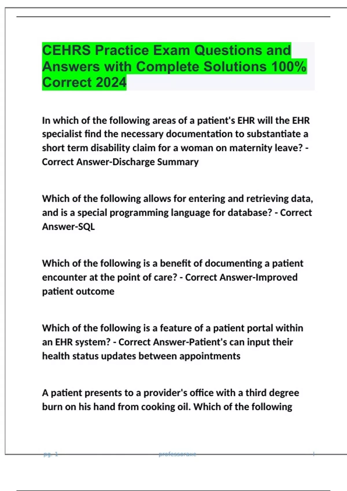 CEHRS Practice Exam Questions and Answers with Complete Solutions 100% ...