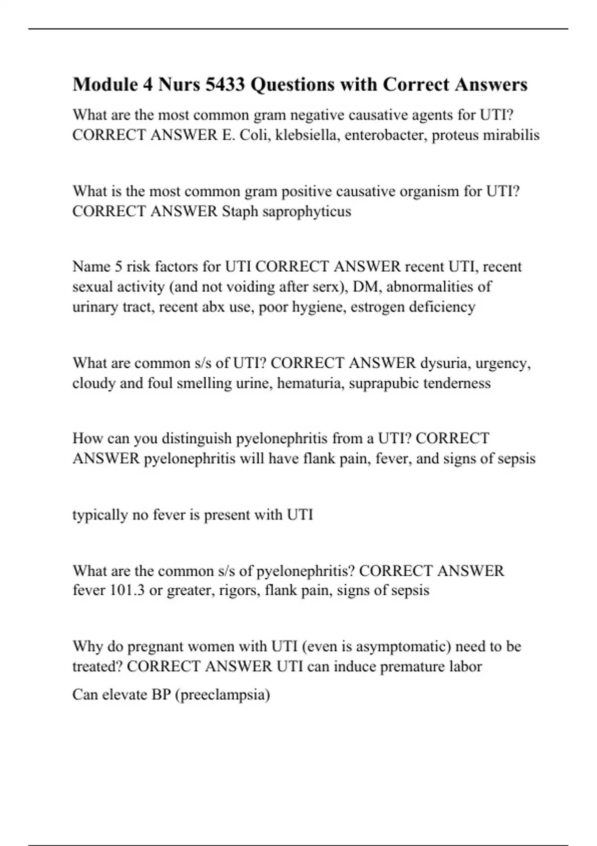 Module 4 Nurs 5433 Questions with Correct Answers - NURS 5433 - Stuvia US