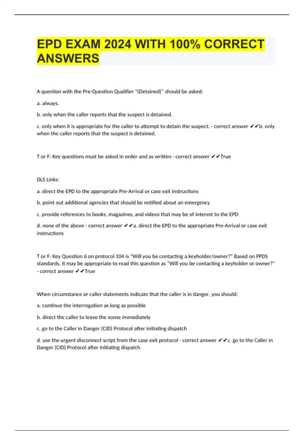 EPD EXAM 2024 WITH 100% CORRECT ANSWERS - EPD - Stuvia US