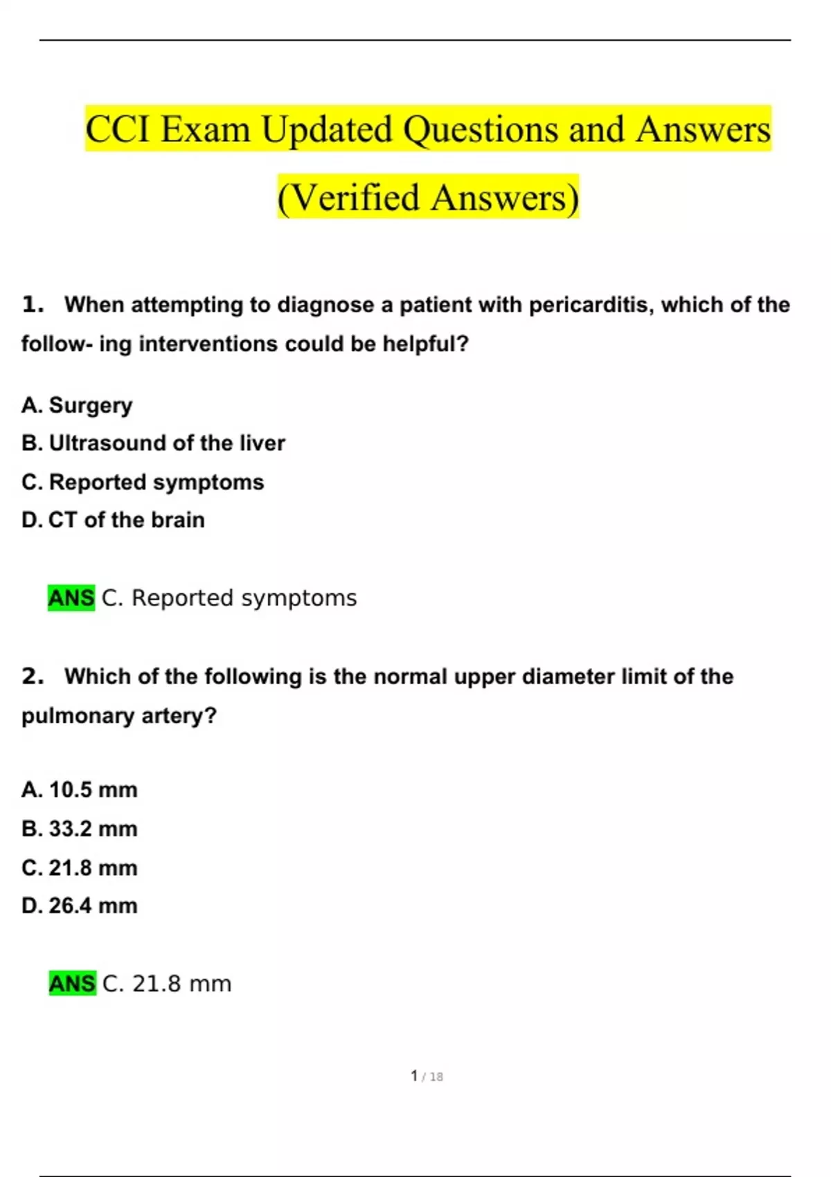 CCI Exam Questions and Verified Answers (2024 / 2025)/ A+ GRADE - CCI ...