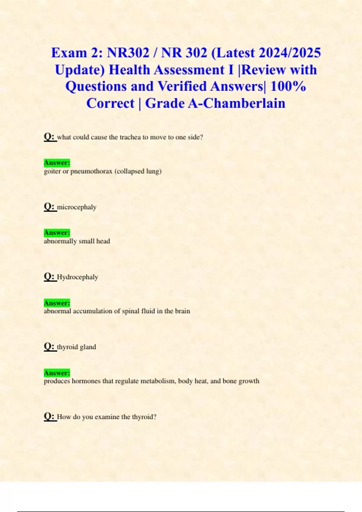 Exam 2: NR302 / NR 302 (Latest 2024/2025 Update) Health Assessment I ...
