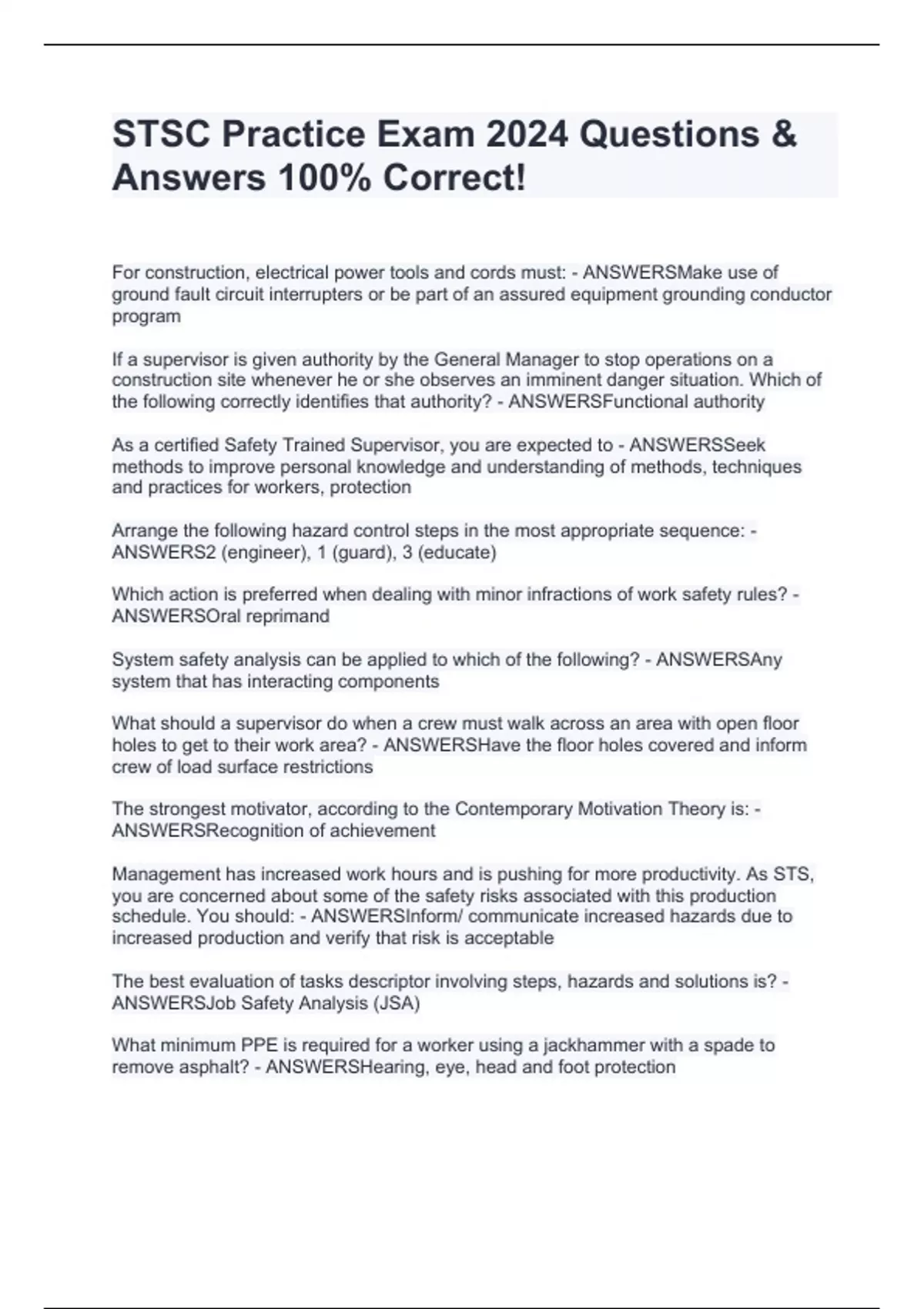 STSC Practice Exam 2024 Questions & Answers 100% Correct! - Stsc ...