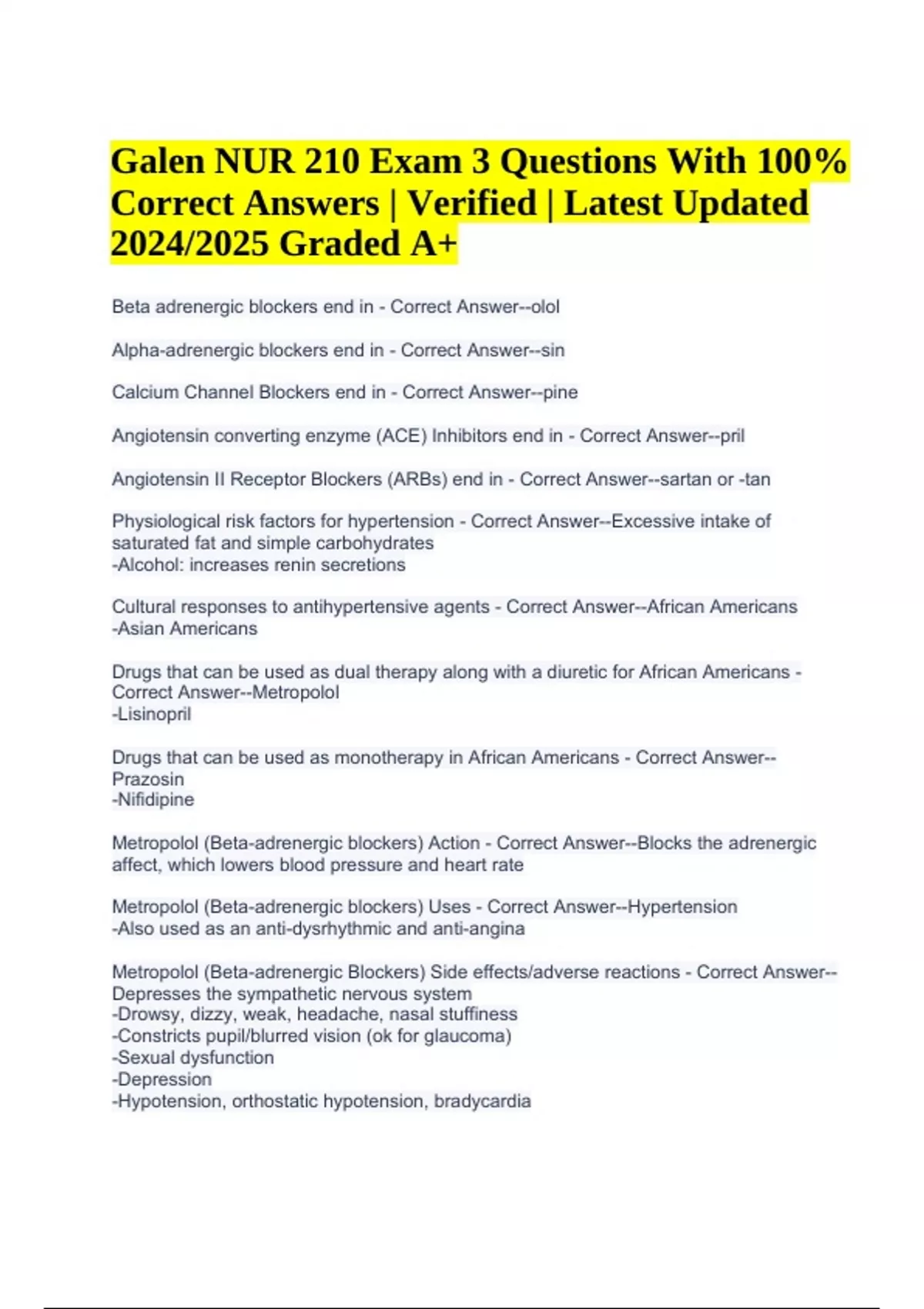 Galen Pharm 210 Exam With 100% Correct Answers 2024/2025 | Galen Pharm Exam 2 With 100% Correct ...