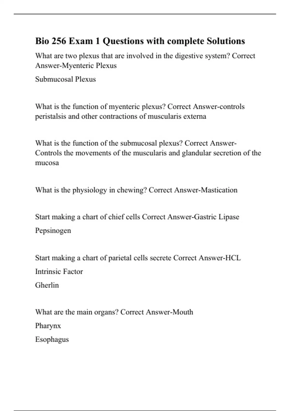 Bio 256 Exam 1 Questions with complete Solutions - Bio 256 - Stuvia US