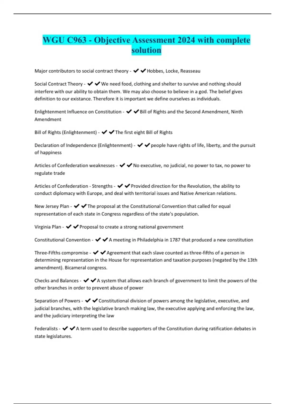 WGU C963 - Objective Assessment 2024 with complete solution - WGU C963 ...