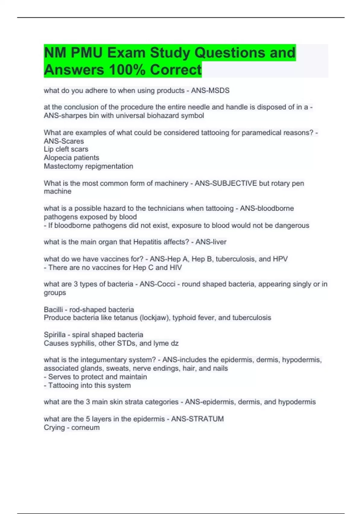 NM PMU Exam Study Questions and Answers 100% Correct - PMU - Stuvia US