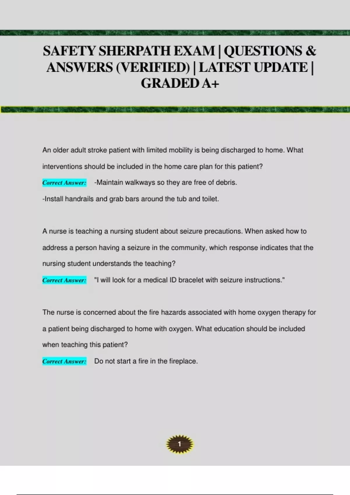 SAFETY SHERPATH EXAM | QUESTIONS & ANSWERS (VERIFIED) | LATEST UPDATE ...