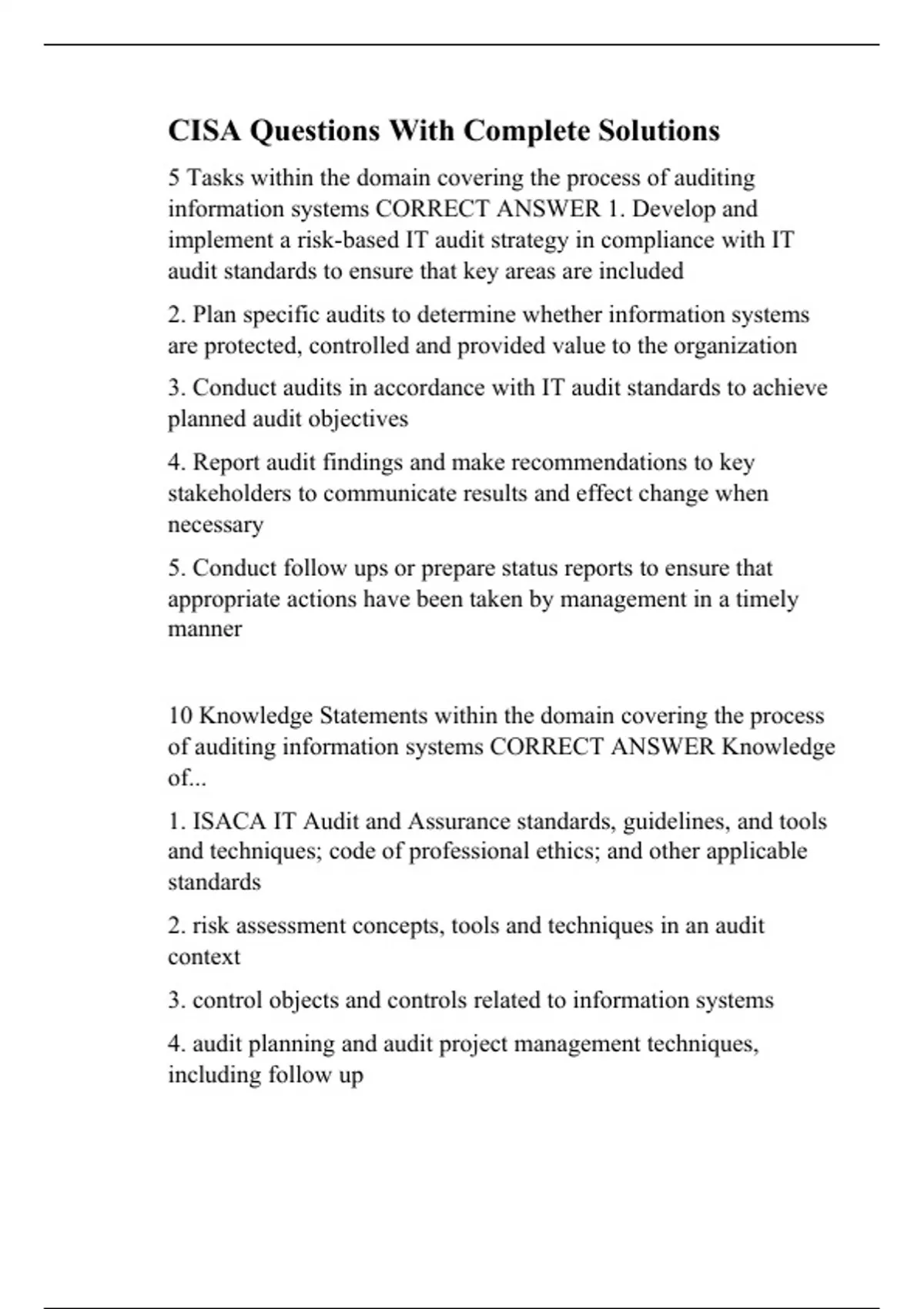 CISA Questions With Complete Solutions - CISA - Certified Information ...