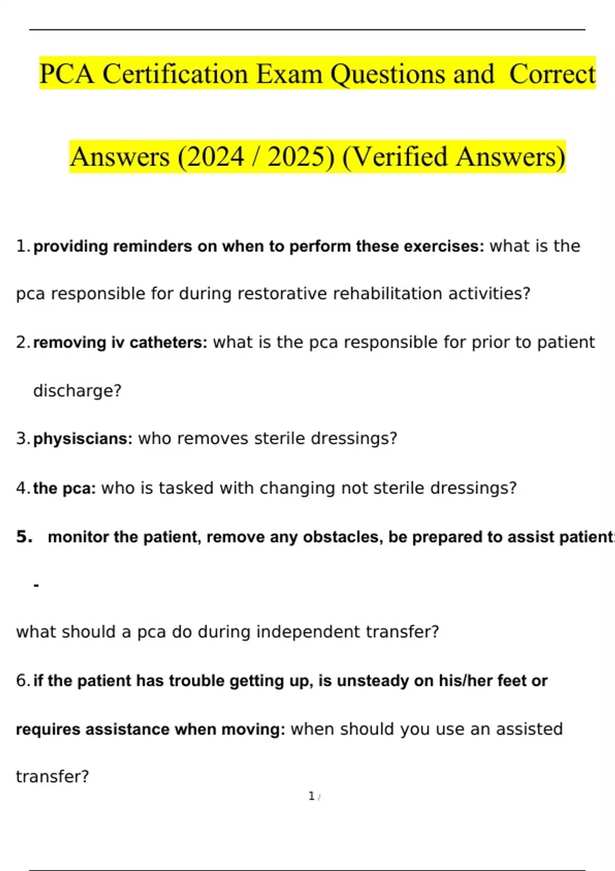 PCA Certification Exam Questions and Answers (2024 / 2025) (Verified Answers) - Pca - Stuvia US