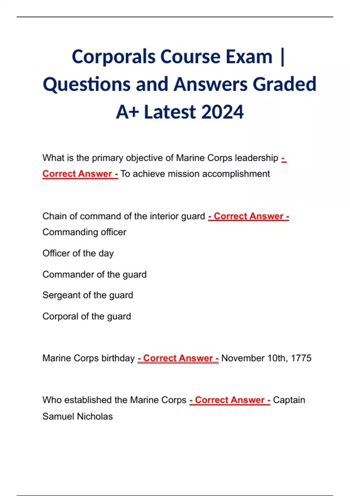 Corporals Course Exam Answered And Graded A 2024 Corporals Course Stuvia Us