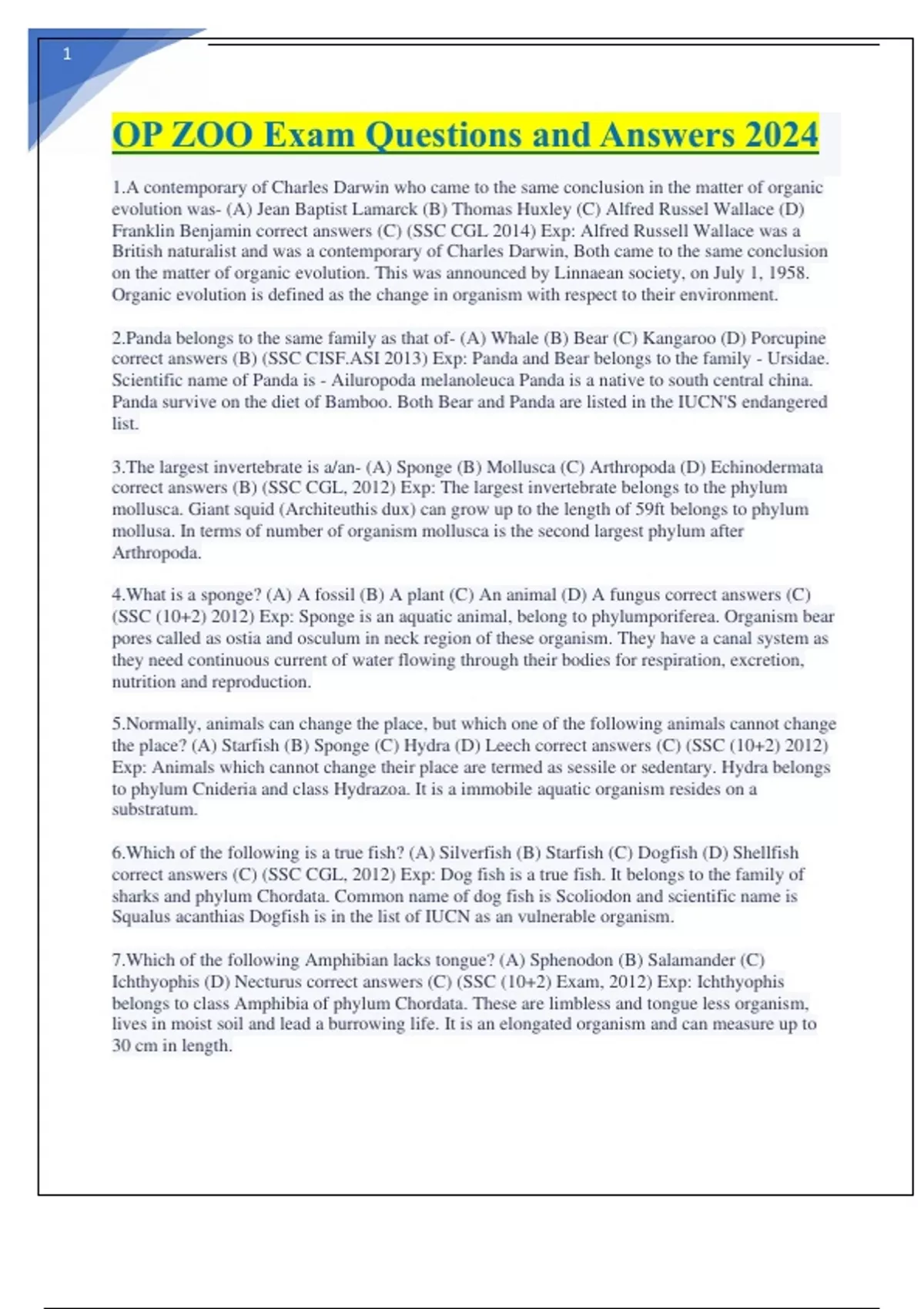 OP ZOO Exam Questions and Answers 2024 - OP ZOO - Stuvia US