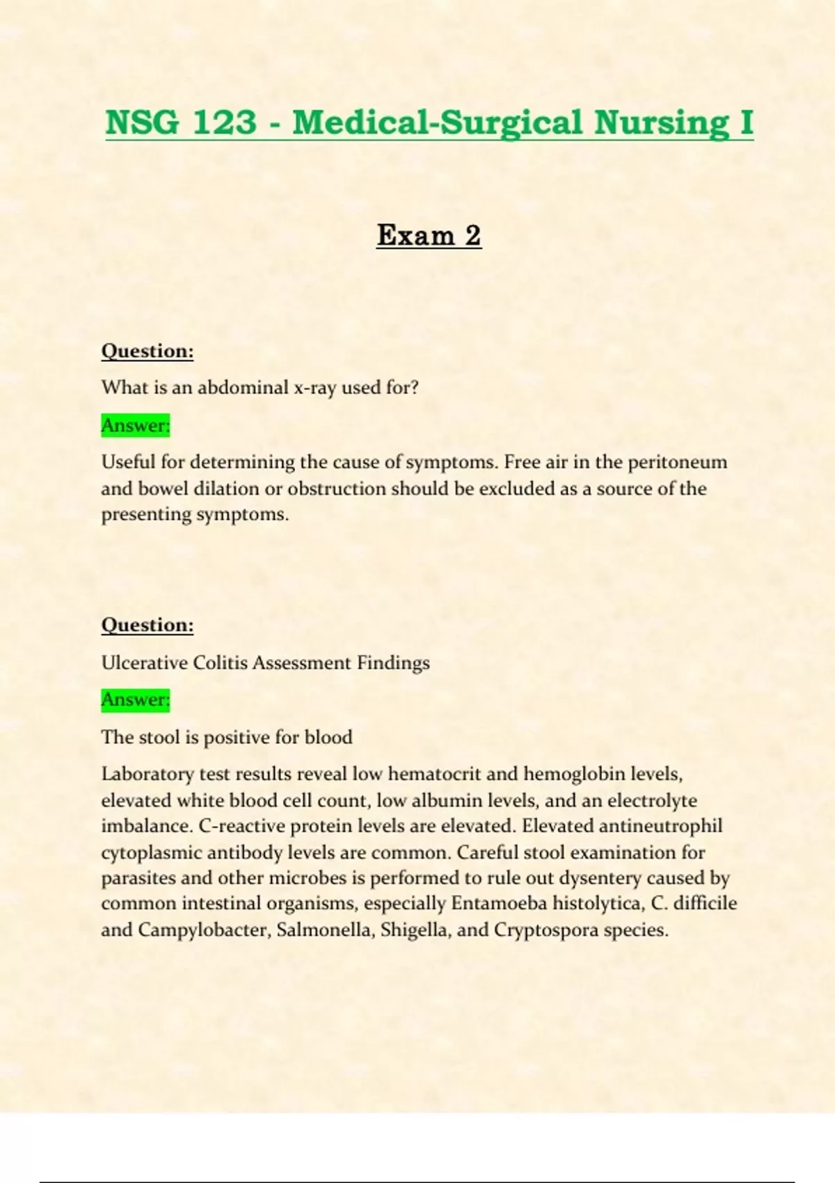NSG123 / NSG 123 Exam 2 (Latest 2024 / 2025 Update): Medical-Surgical ...