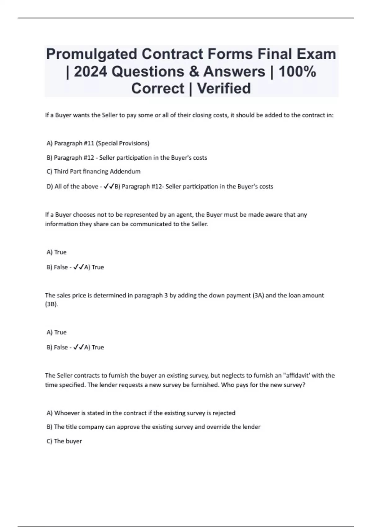 Promulgated Contract Forms Final Exam | 2024 Questions & Answers | 100% ...