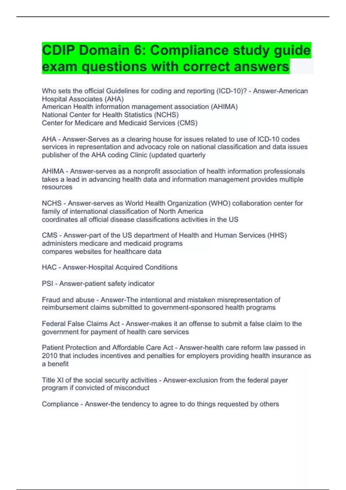 CDIP Domain 6: Compliance study guide exam questions with correct answers - CDIP - Stuvia US