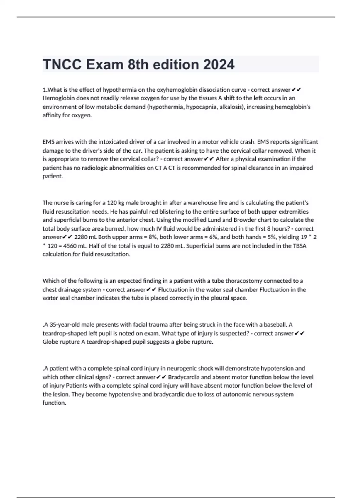 TNCC Exam 8th edition 2024 - ALC 4, - Stuvia US