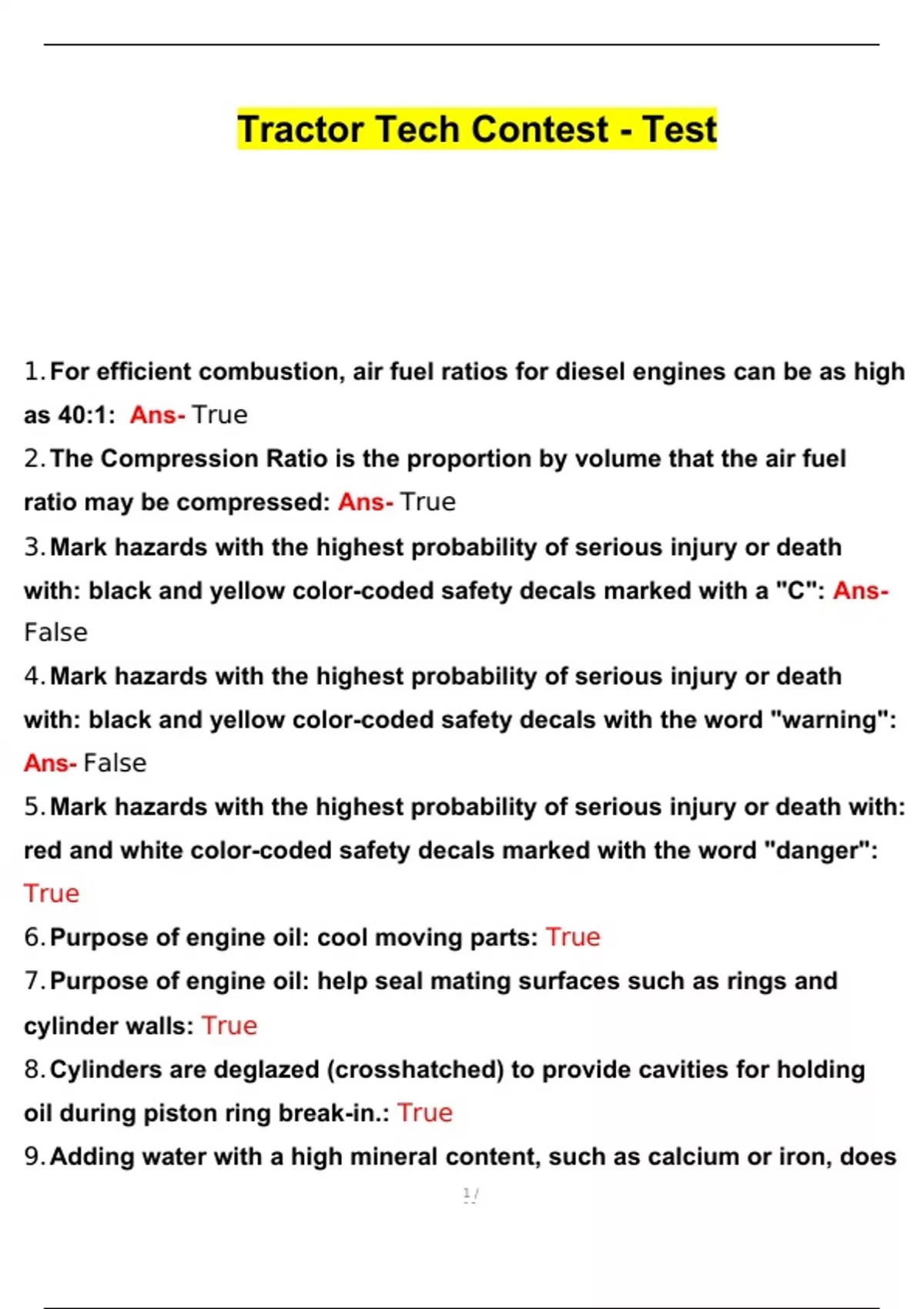 Tractor Tech Contest - Test Actual Questions and Answers 2024 with ...