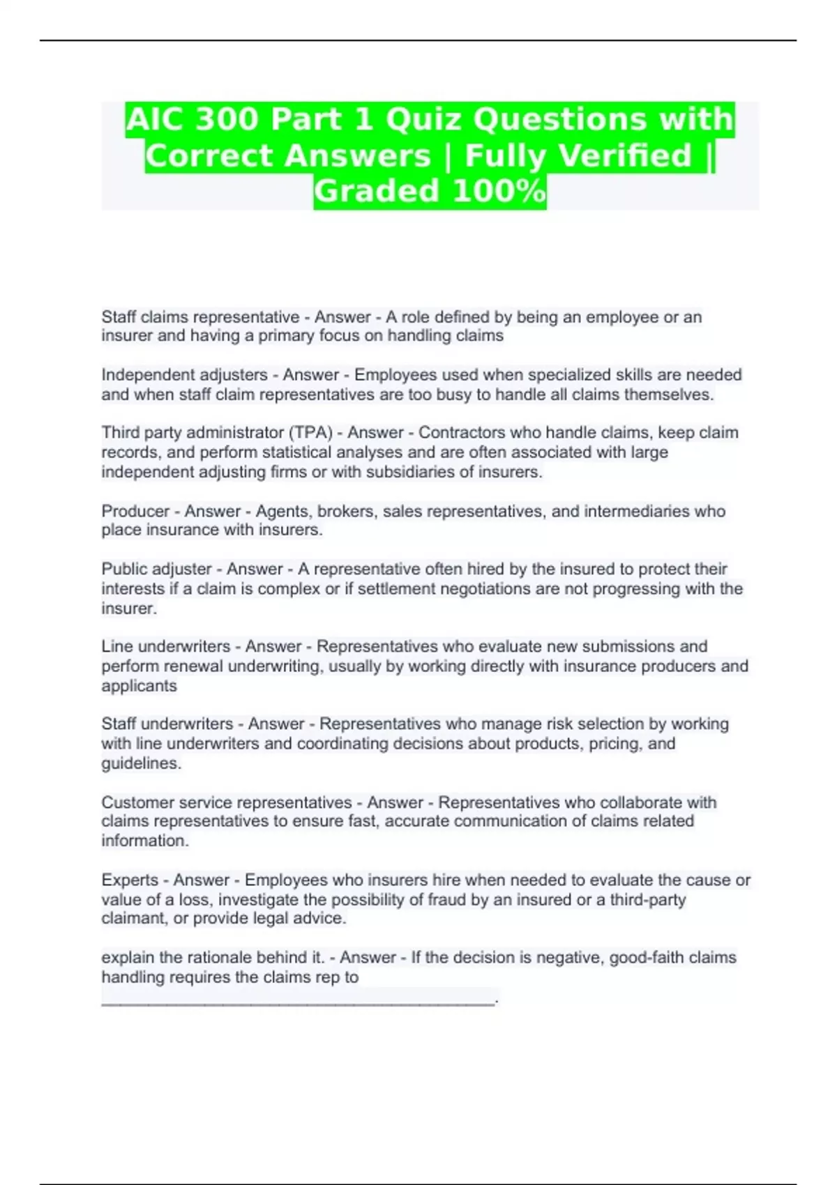 AIC 300 Part 1 Quiz Questions with Correct Answers Fully Verified ...