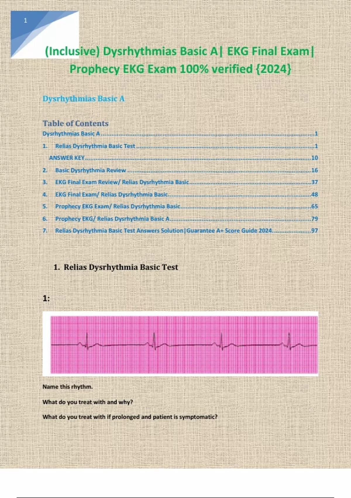 (Inclusive) Dysrhythmias Basic A| EKG Final Exam| Prophecy EKG Exam 100% verified {2024 ...