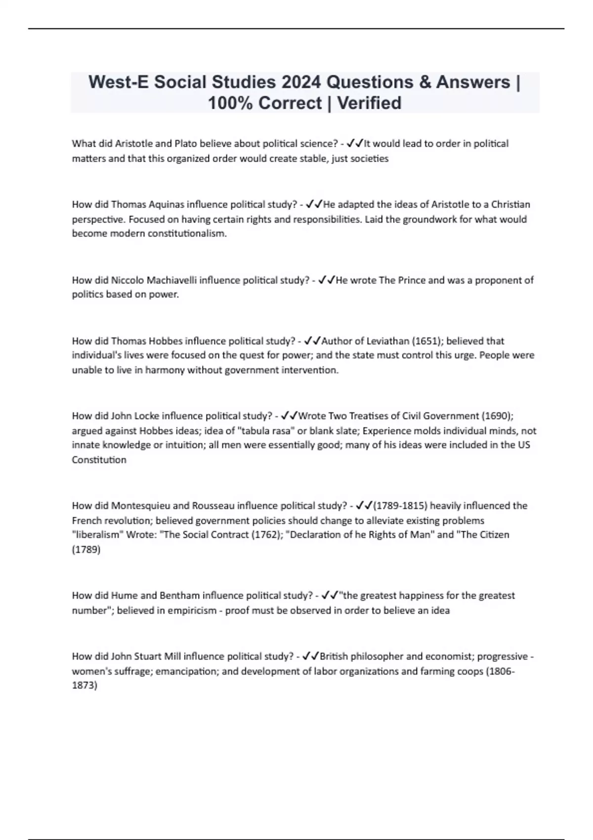 West-E Social Studies 2024 Questions & Answers | 100% Correct ...