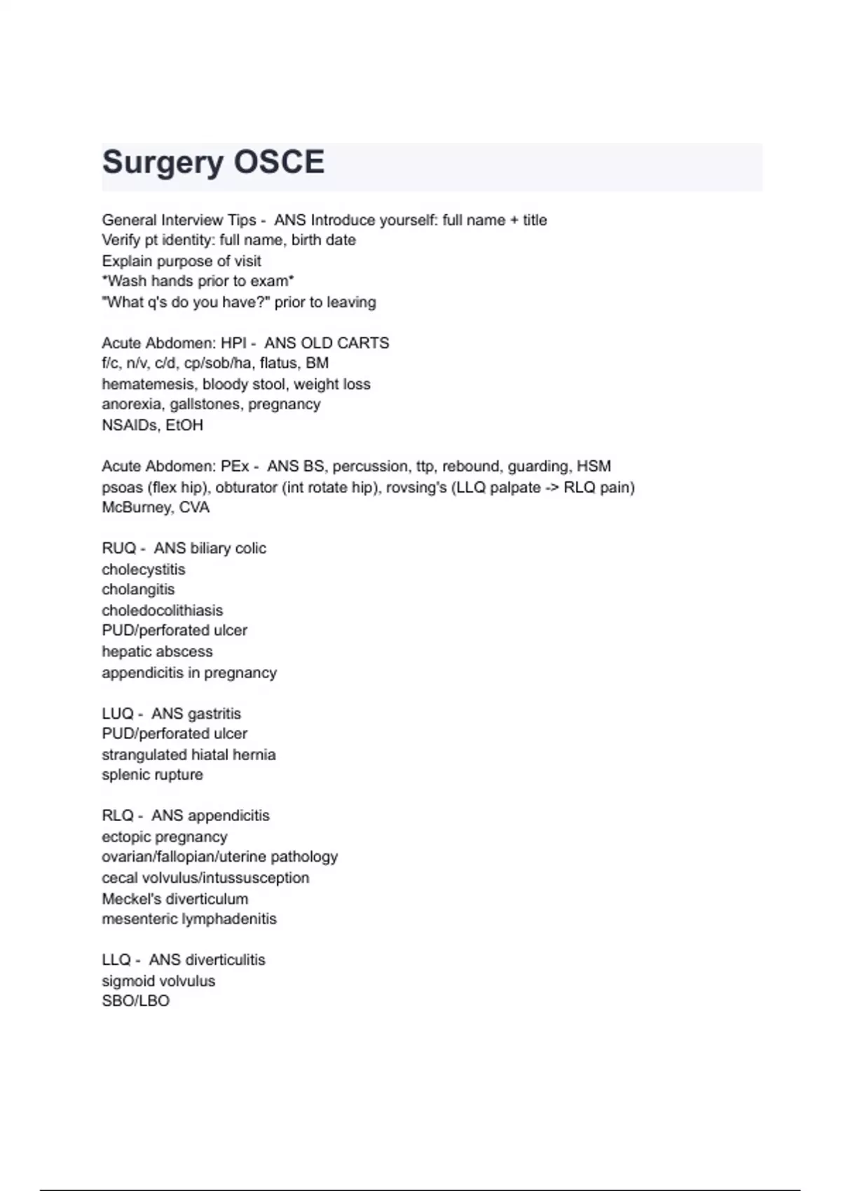 Surgery OSCE Exam Questions and Answers 2024( A+ GRADED 100% VERIFIED ...