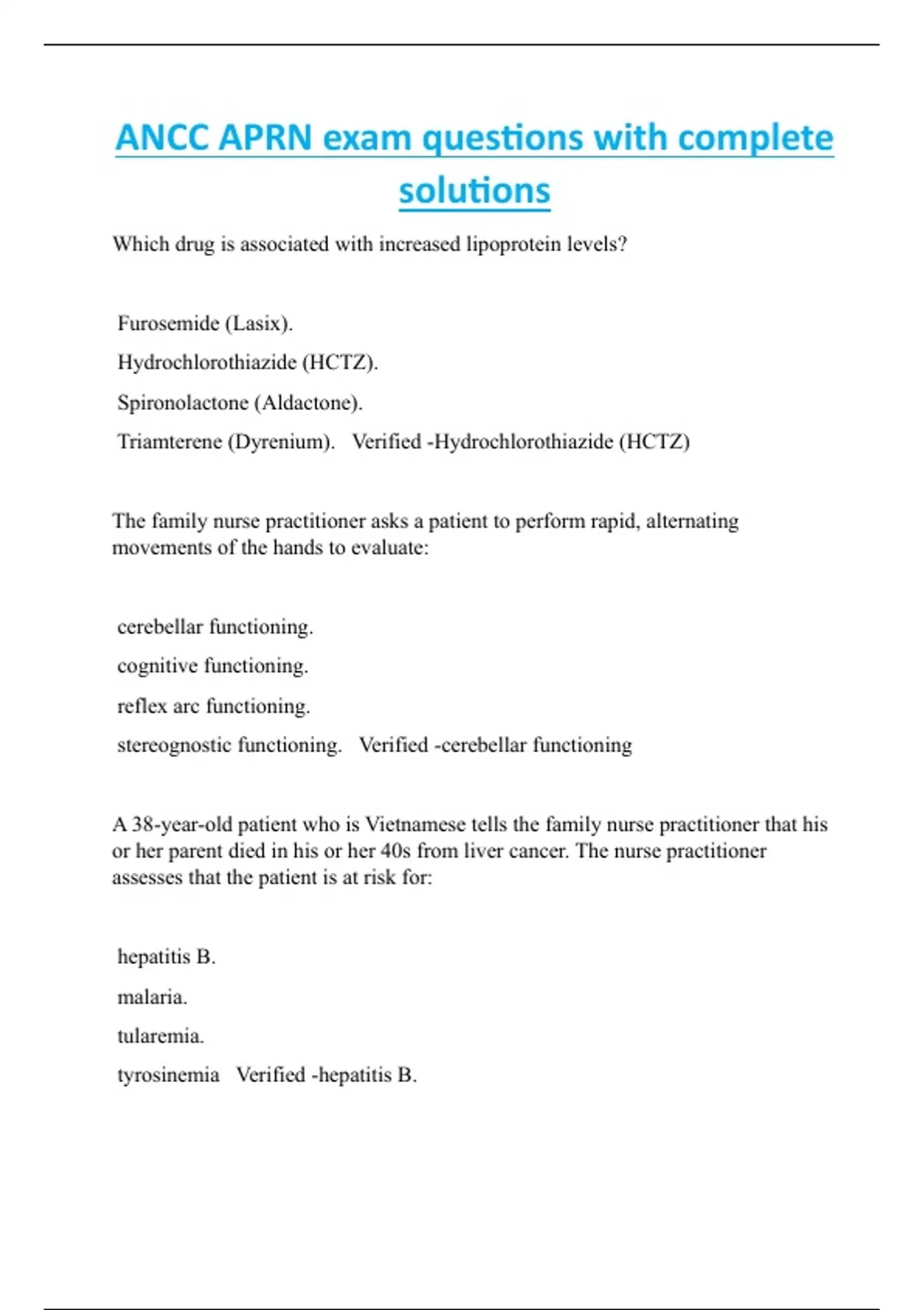 ANCC APRN exam questions with complete solutions - ANCC APRN - Stuvia US