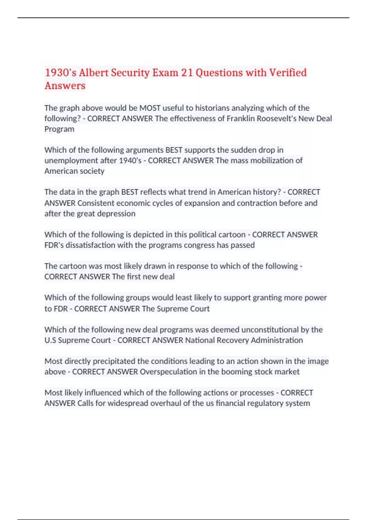 1930's Albert Security Exam 21 Questions with Verified Answers,100% ...