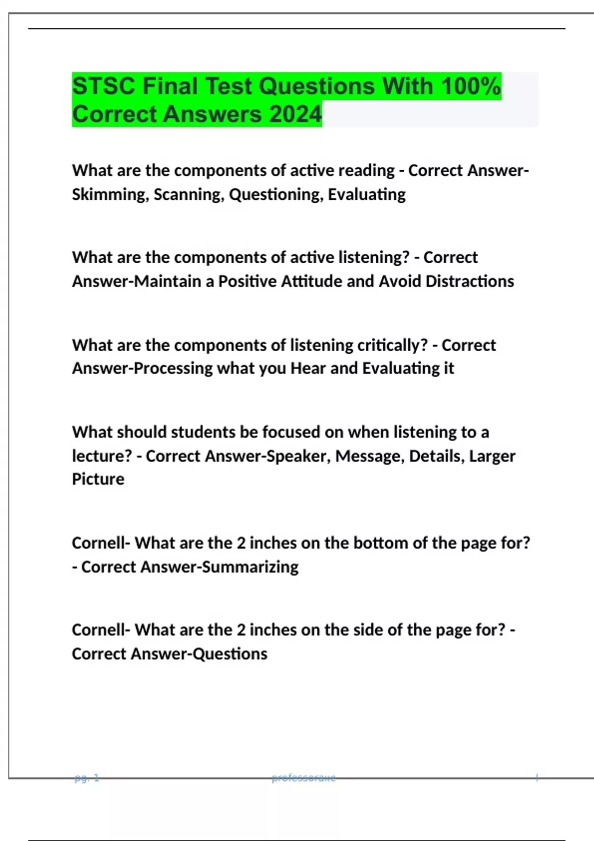 STSC Final Test Questions With 100% Correct Answers 2024 - STSC - Stuvia US