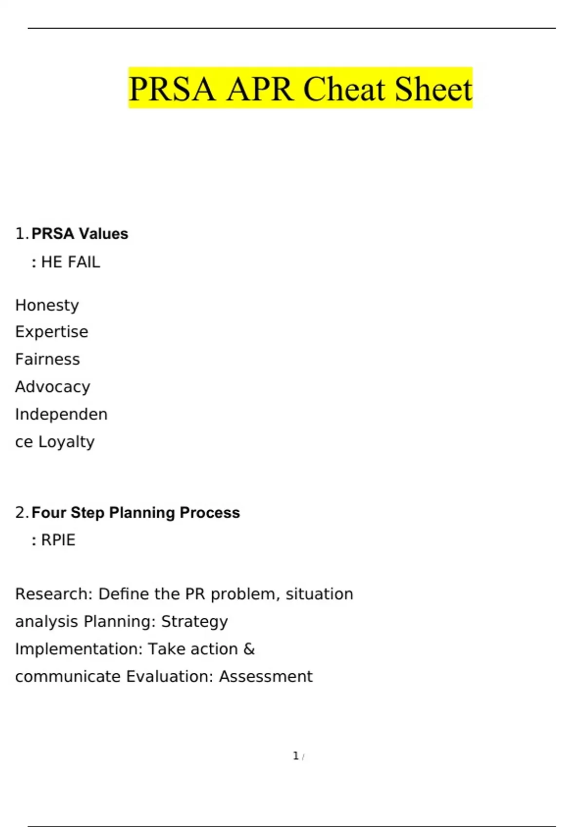 PRSA APR Cheat Sheet Questions and Answers 2024 / 2025 | 100% Verified ...