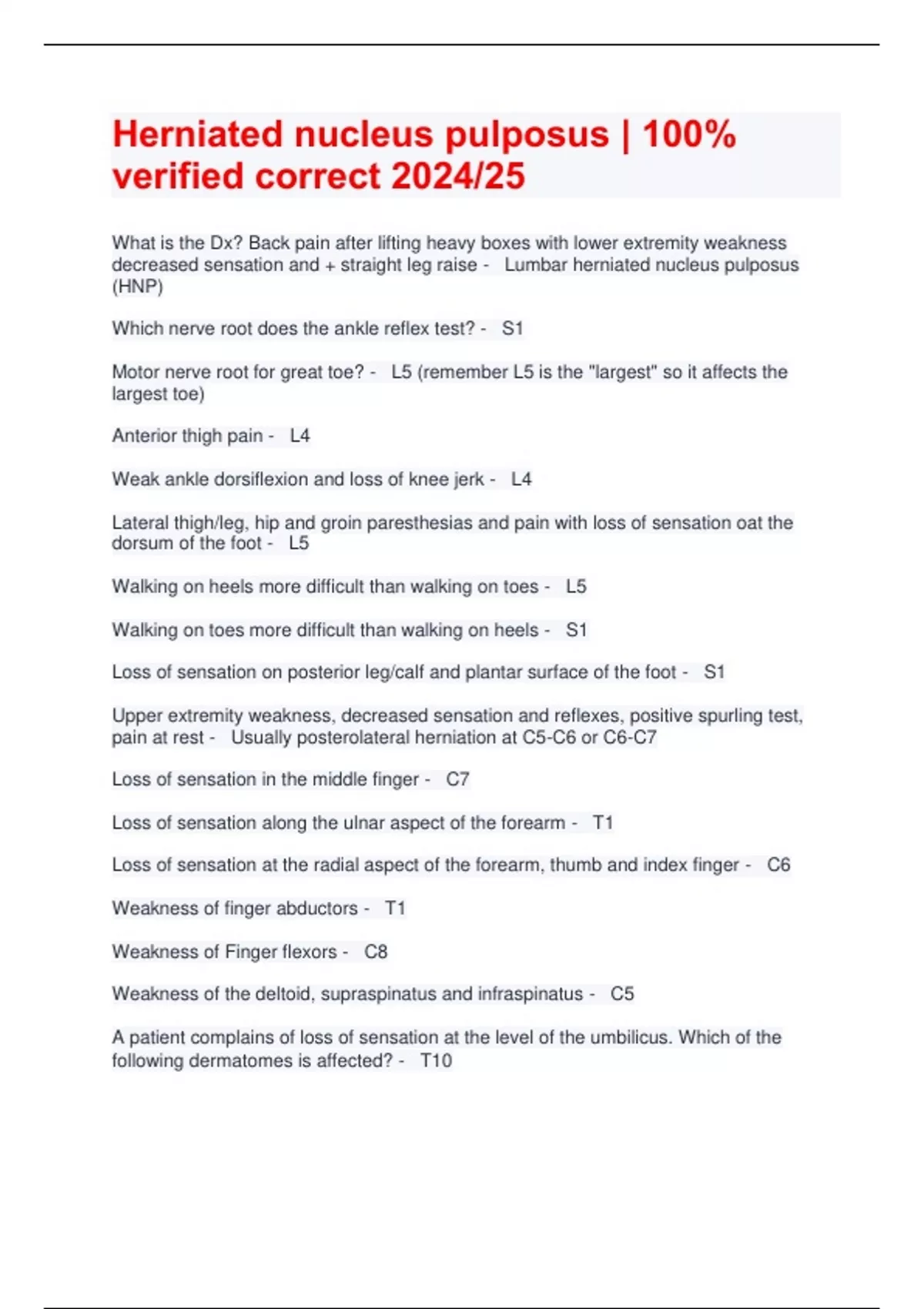 Herniated nucleus pulposus | 100% verified correct 2024/25 - Herniated ...