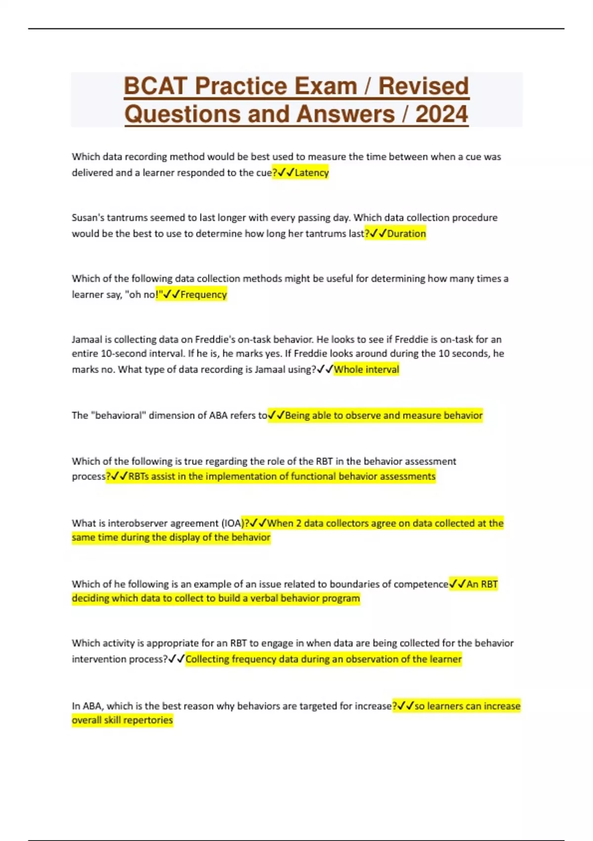 BCAT Practice Exam / Revised Questions and Answers / 2024 - BCAT - Stuvia US