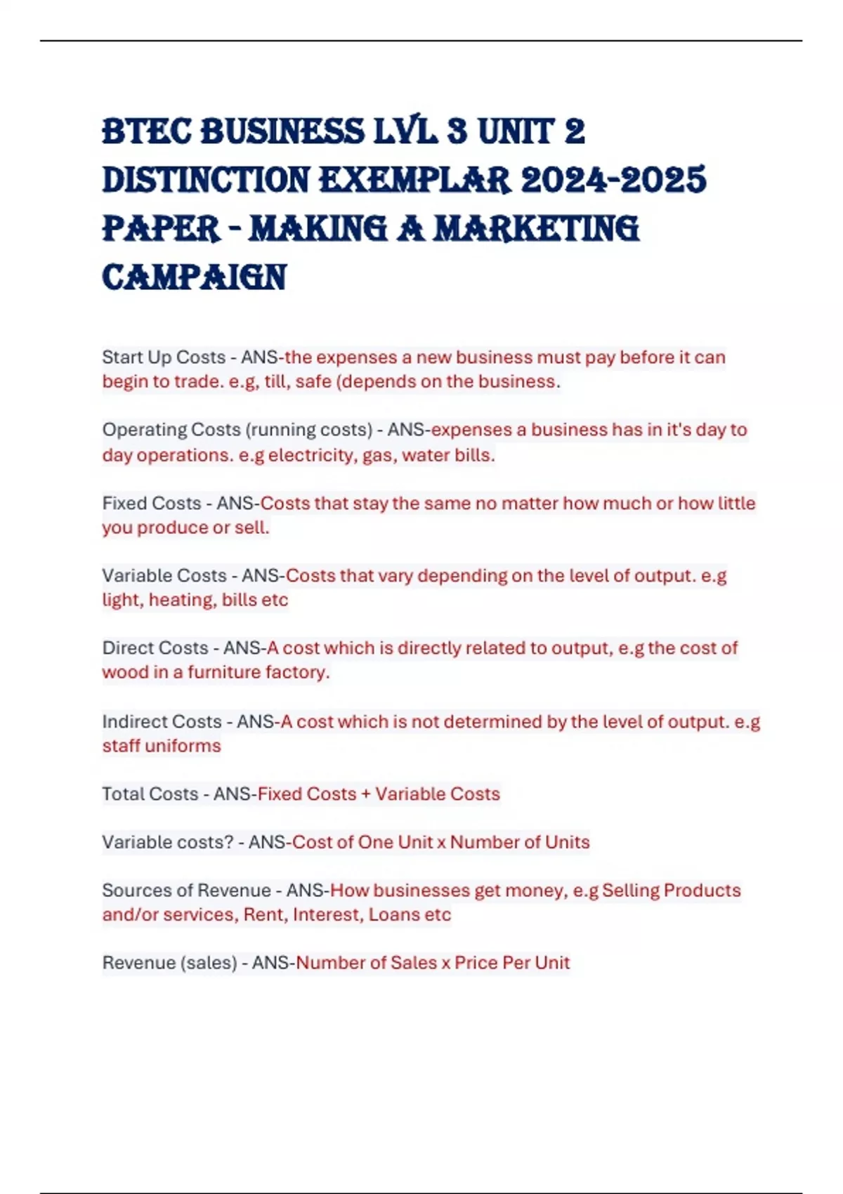 Btec Business lvl 3 Unit 2 Distinction exemplar - Btec Business lvl 3 ...