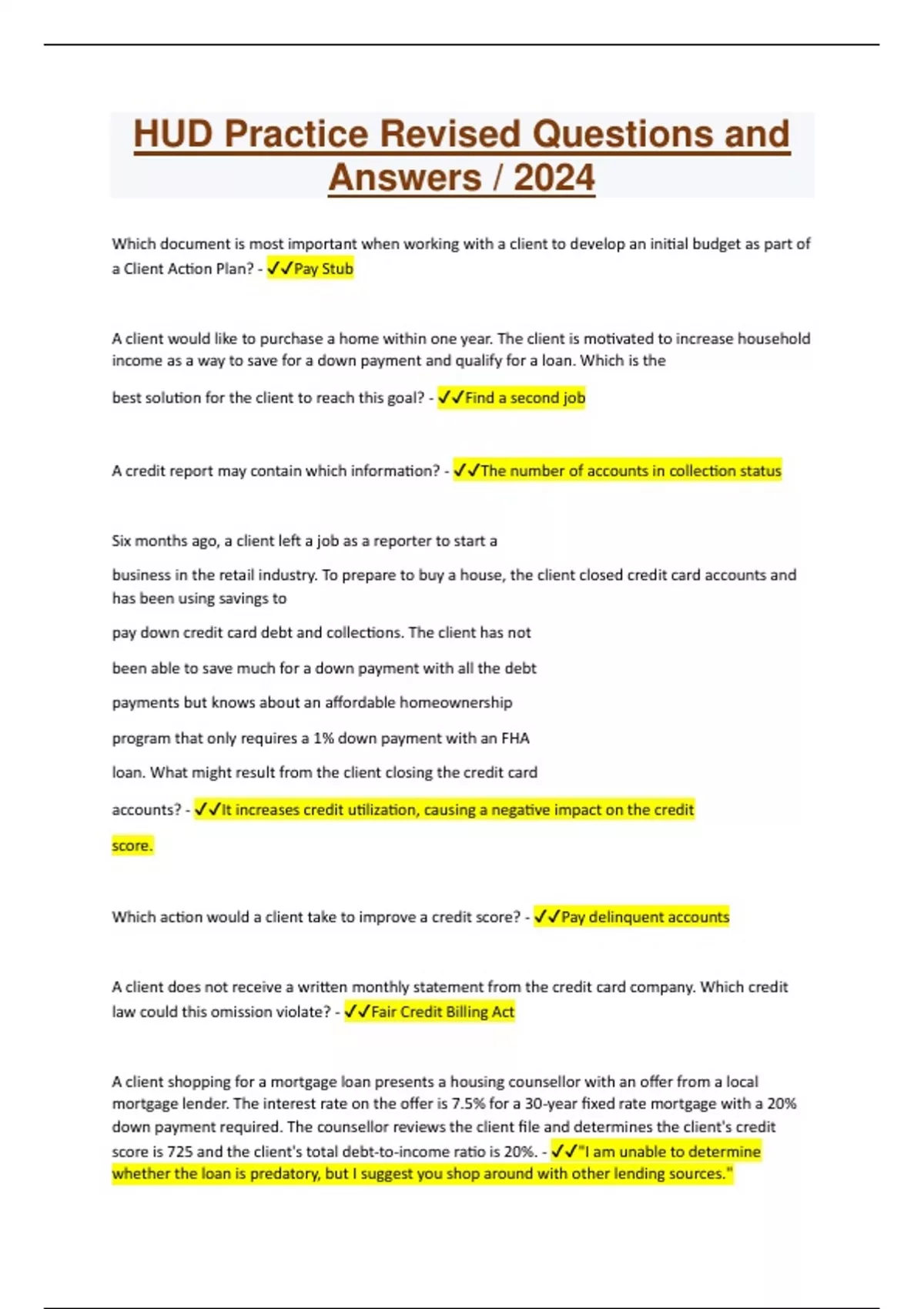 HUD Practice Revised Questions and Answers / 2024 - HUD Practice ...