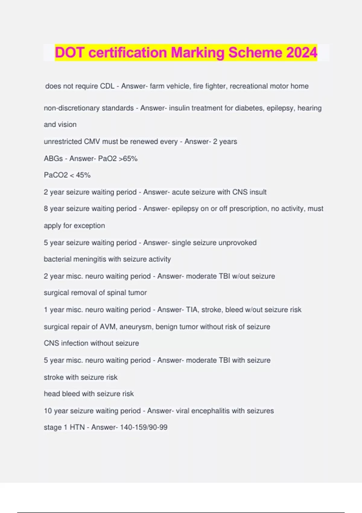 DOT certification Marking Scheme 2024 - Dot - Stuvia US