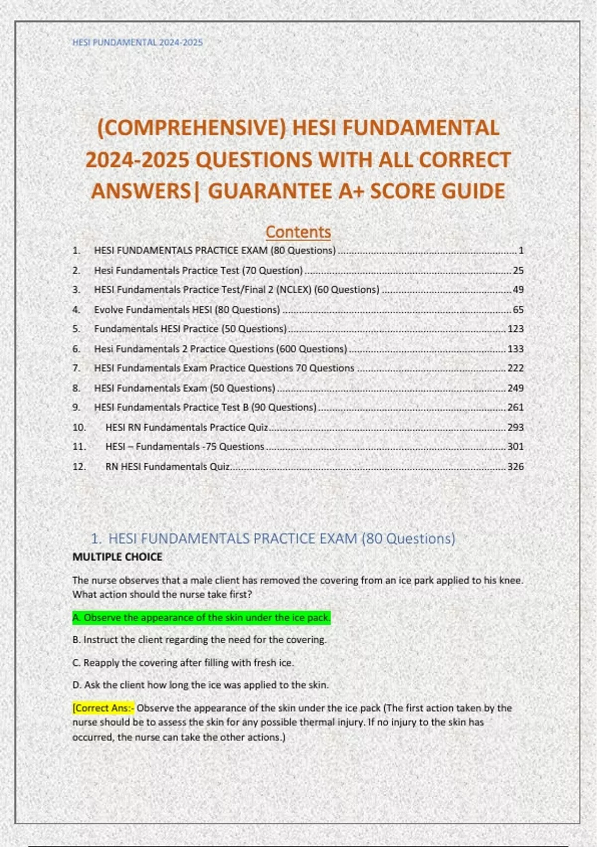 (COMPREHENSIVE) HESI FUNDAMENTAL QUESTIONS WITH ALL CORRECT ANSWERS ...