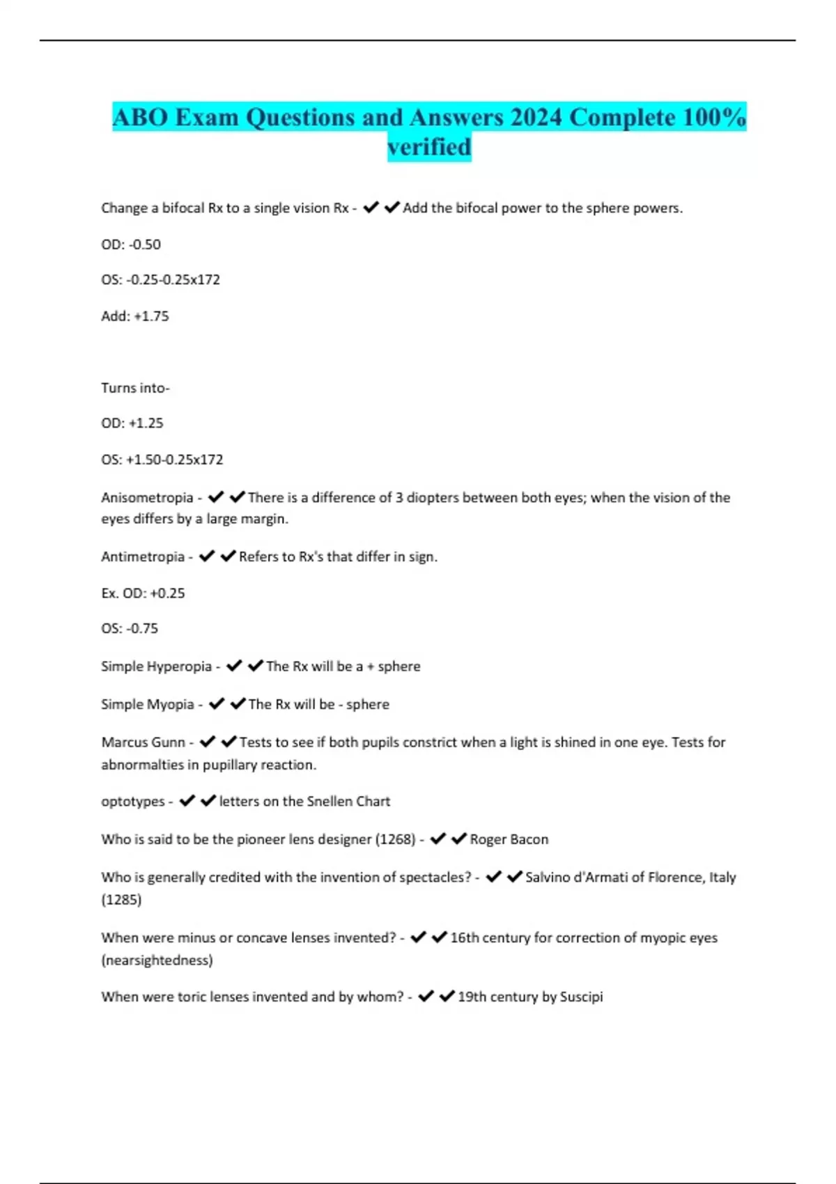 ABO Exam Questions and Answers 2024 Complete 100% verified - ABO ...