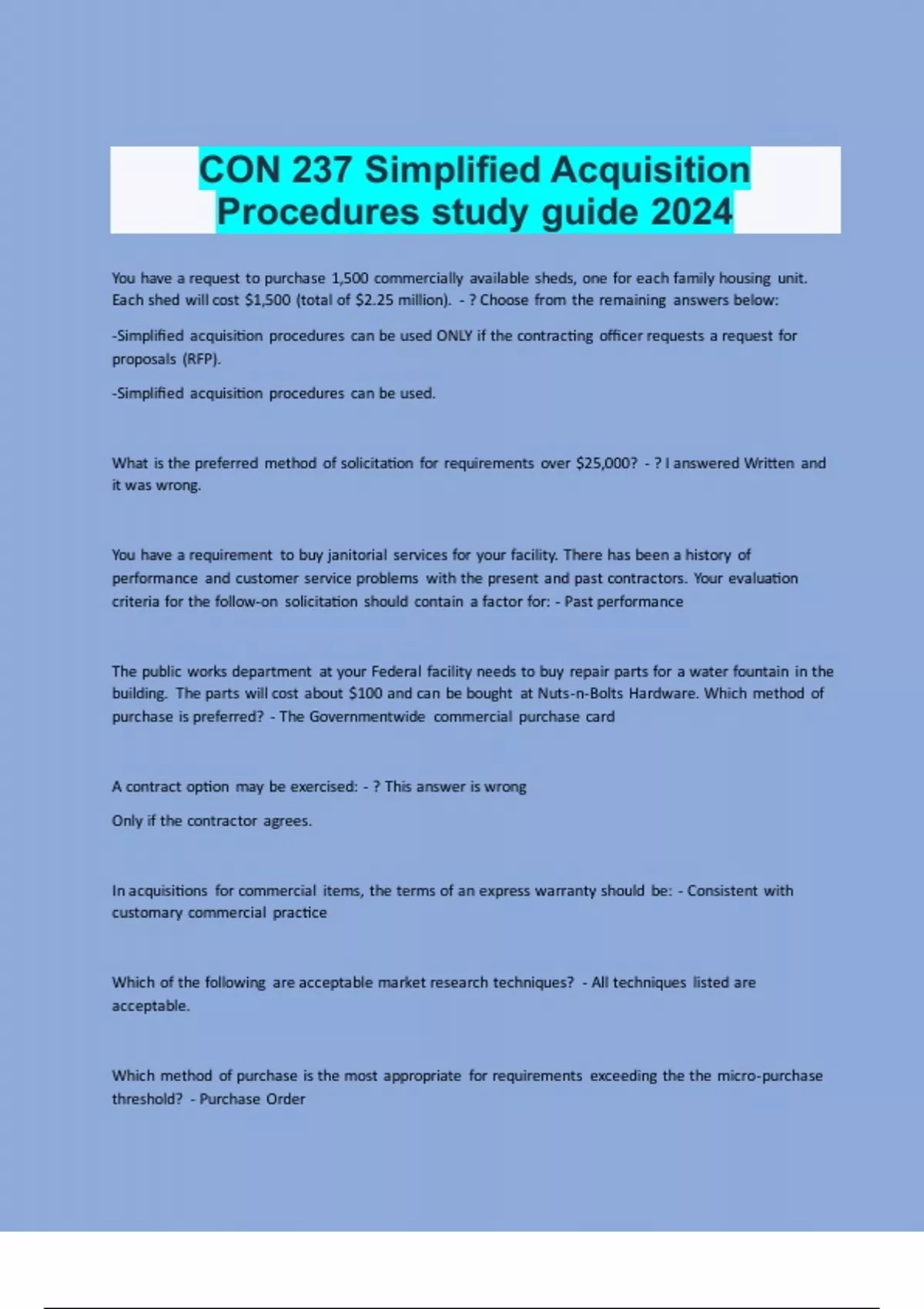 CON 237 Simplified Acquisition Procedures study guide 2024 - CON 237 ...