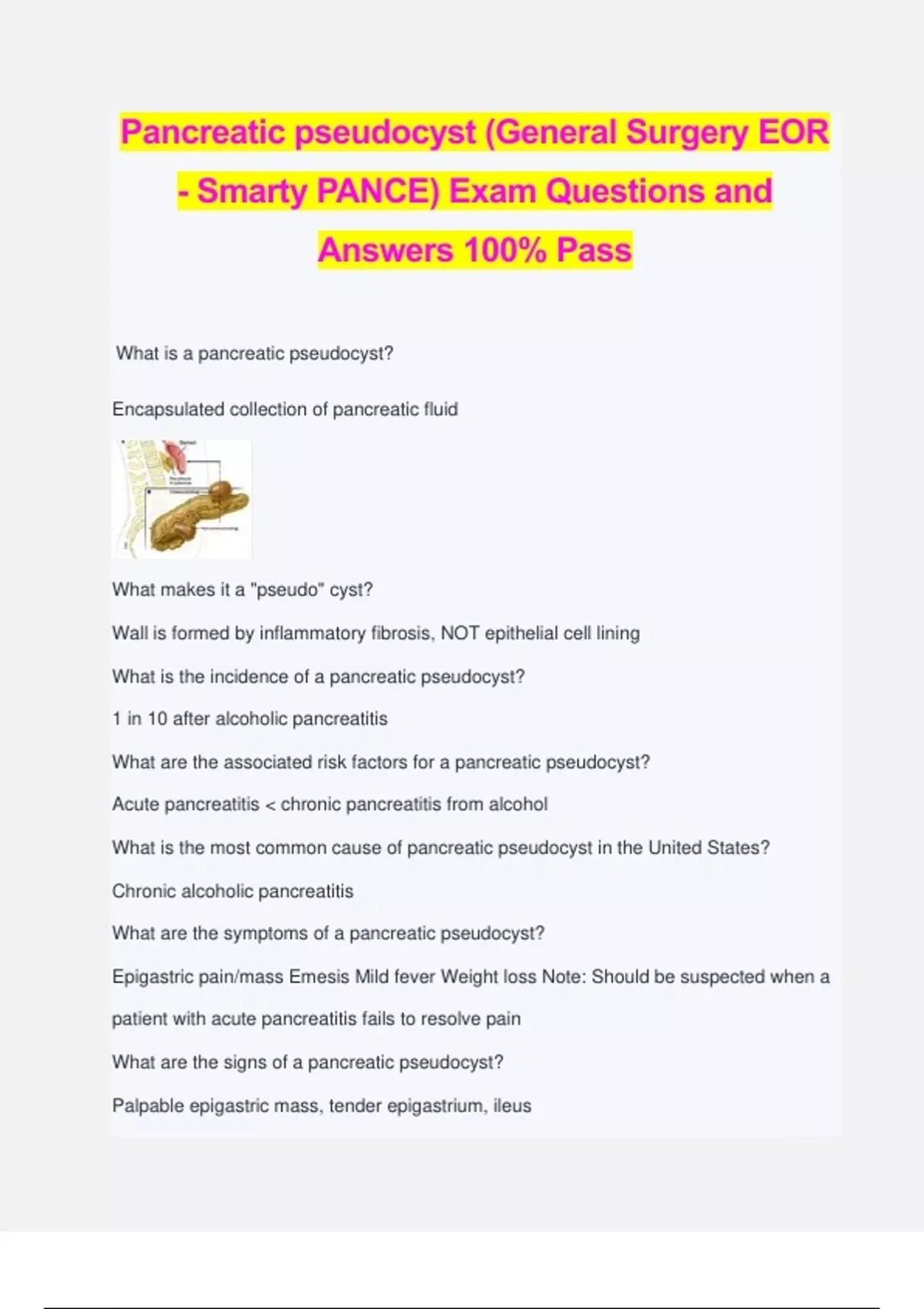 Pancreatic pseudocyst (General Surgery EOR - Smarty PANCE) Exam ...