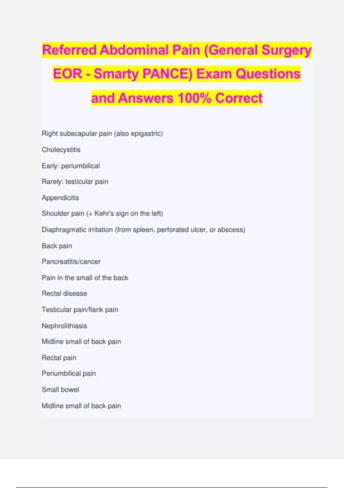 Referred Abdominal Pain (General Surgery EOR - Smarty PANCE) Exam ...