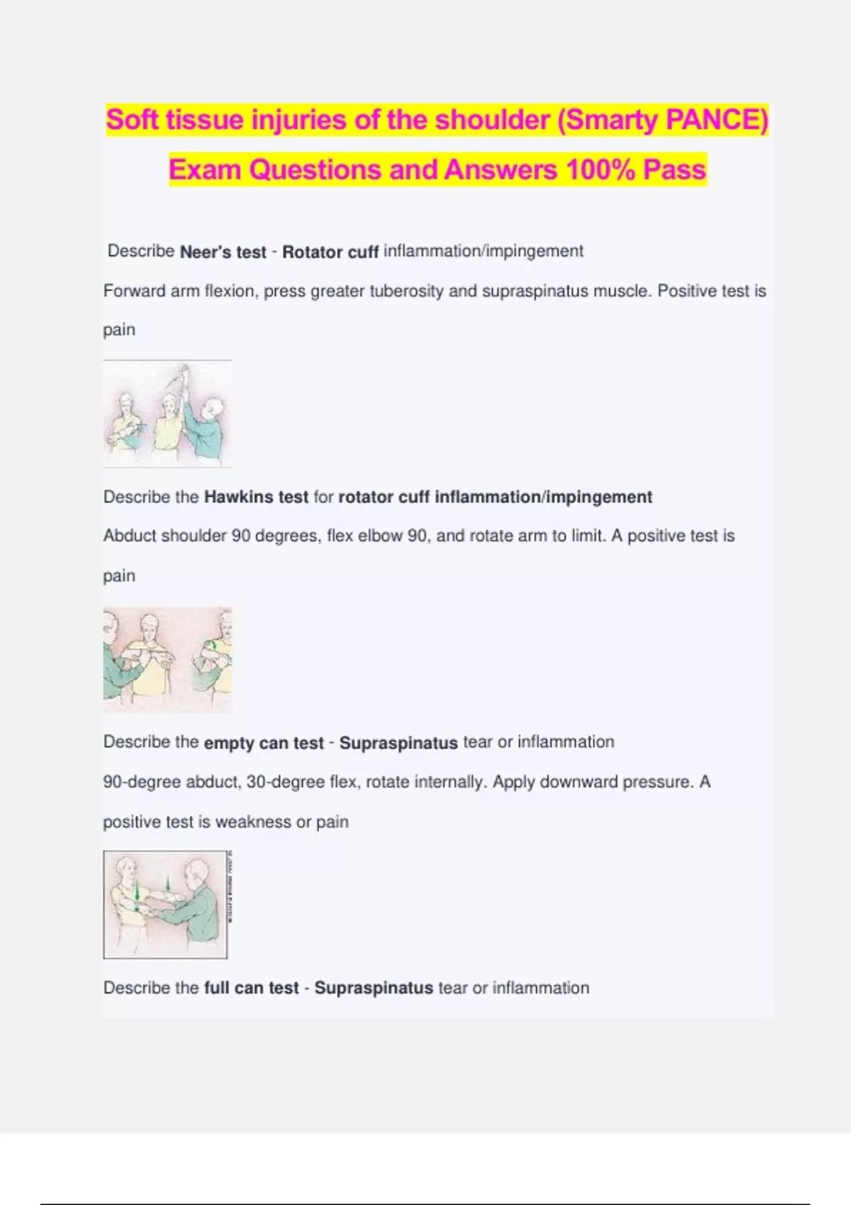 Soft tissue injuries of the shoulder (Smarty PANCE) Exam Questions and ...