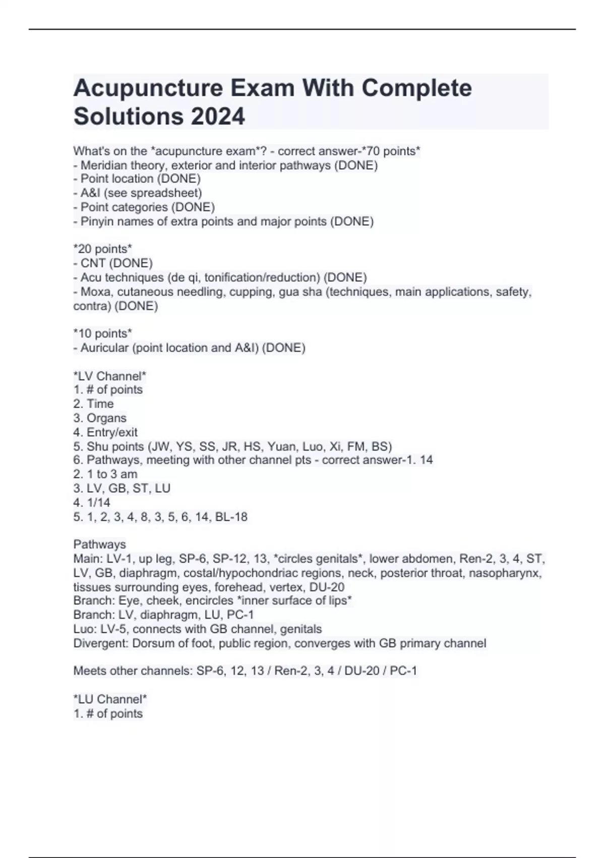 Acupuncture Exam With Complete Solutions 2024 - Acupuncture - Stuvia US