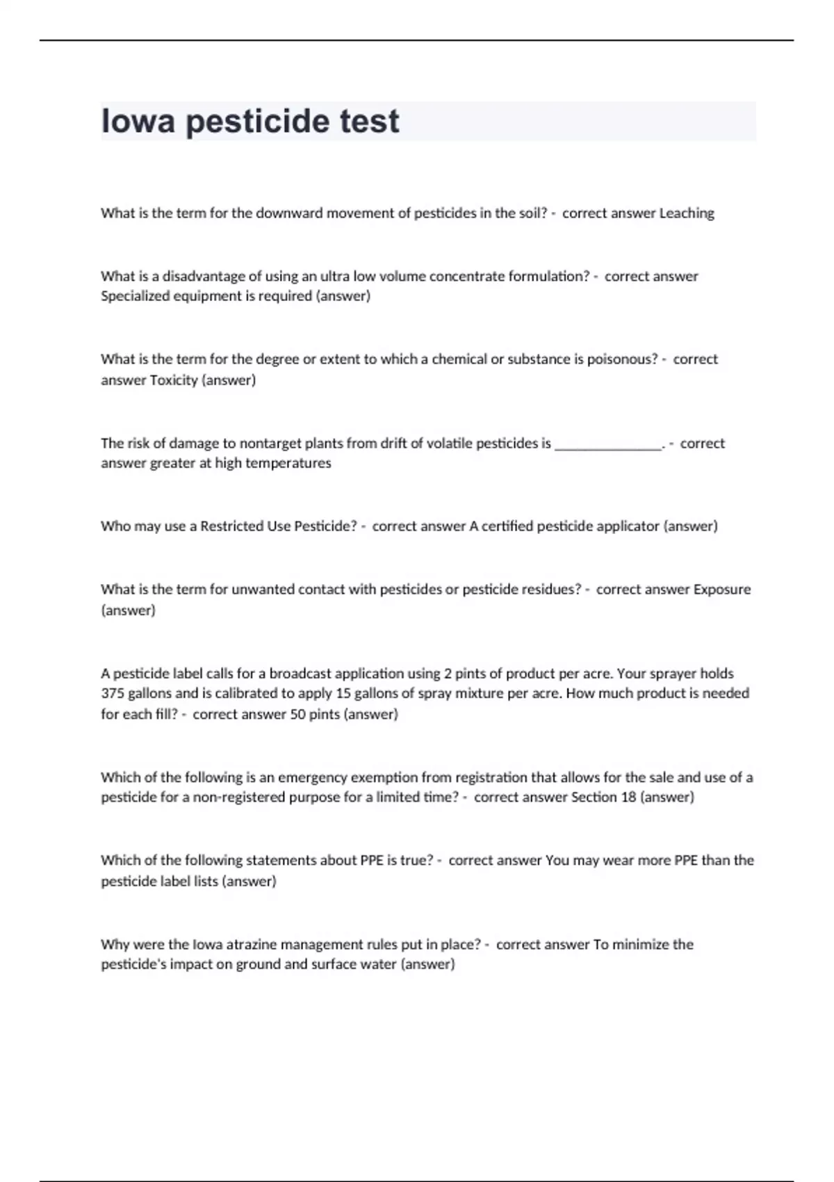 Iowa pesticide test fully solved 2024 passed - Lowa pesticide ...