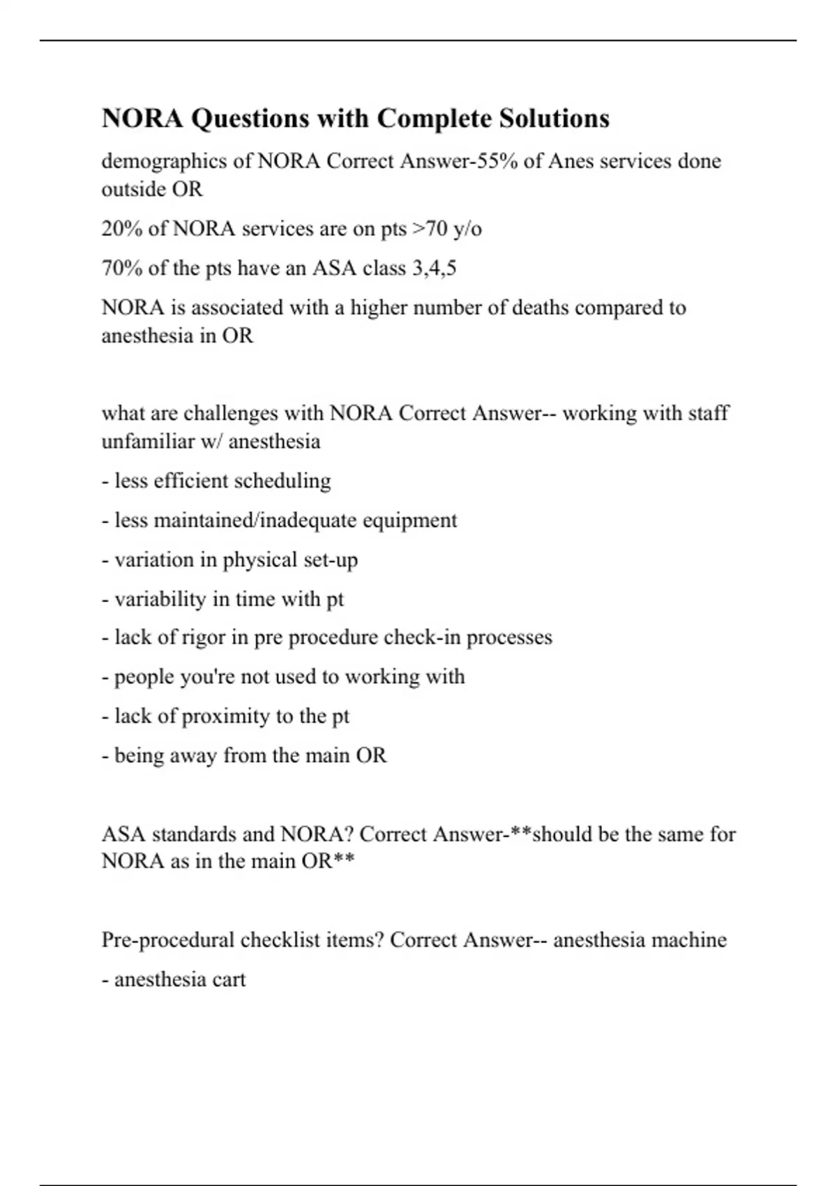 NORA Questions with Complete Solutions - NORA - Stuvia US