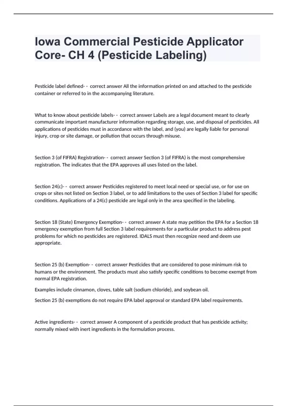 Iowa Commercial Pesticide Applicator Core- CH 4 (Pesticide Labeling ...