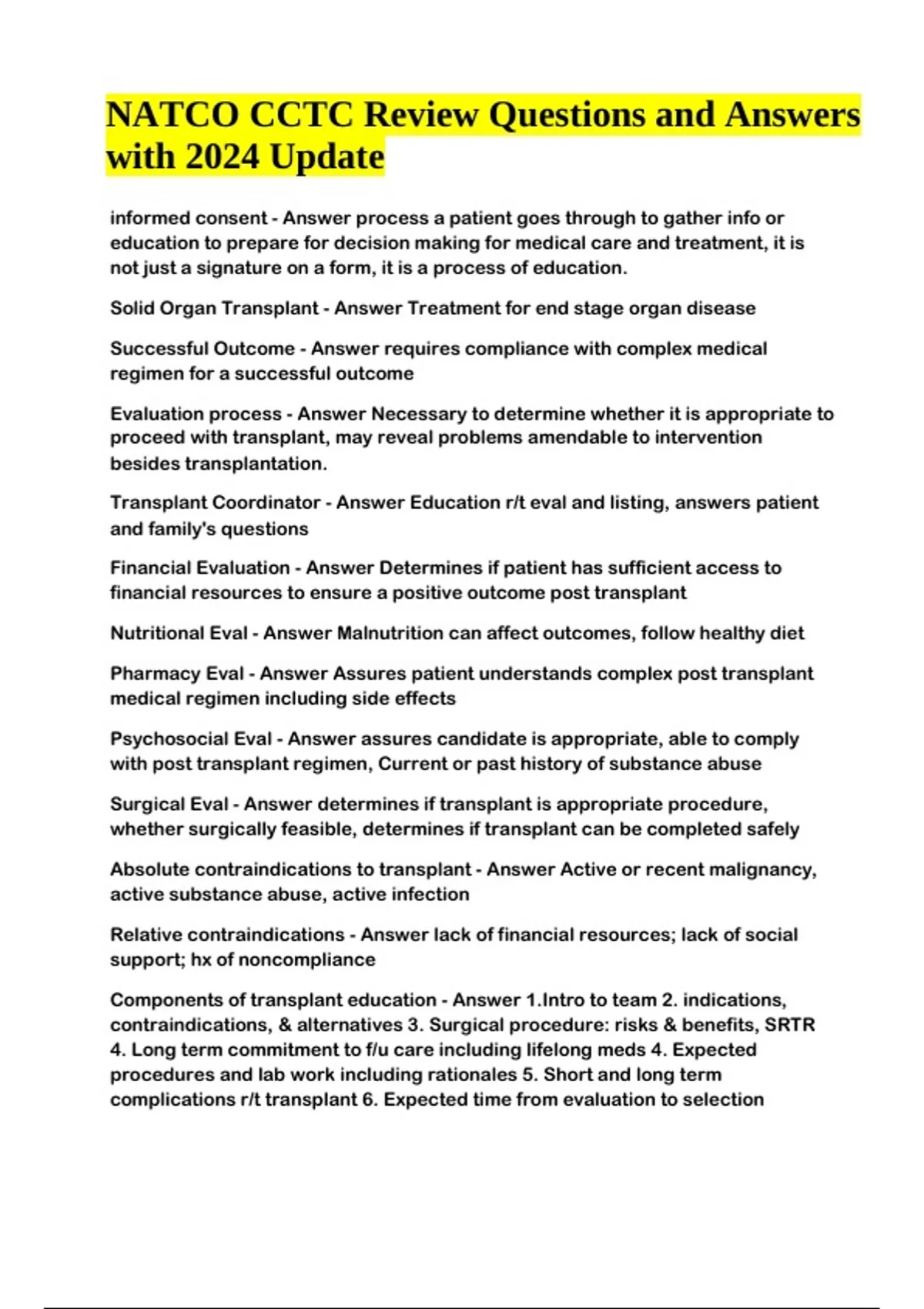 NATCO CCTC Review Questions and Answers with 2024 Update. - NATCO CCTC - Stuvia US