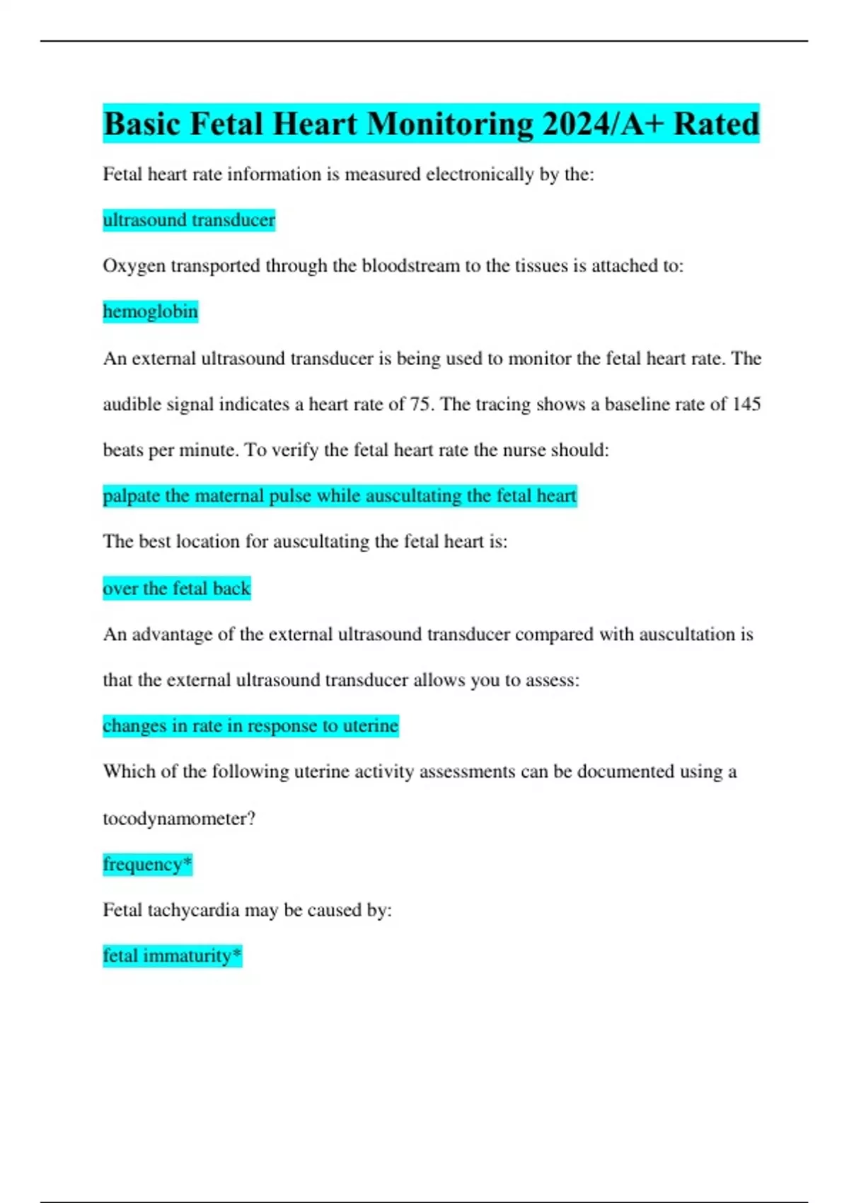 Basic Fetal Heart Monitoring 2024/A+ Rated - Basic Fetal Heart ...